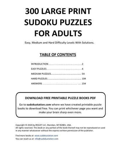 300 Large Print Sudoku Puzzles. Easy, Medium, Hard. (PDF) - Worksheets ...