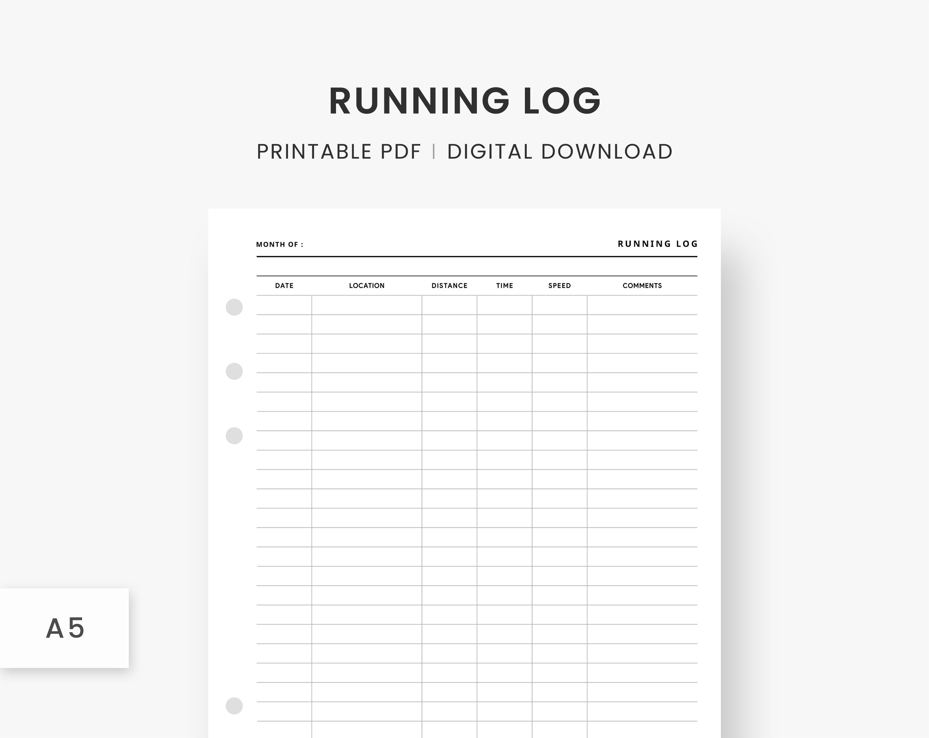 A5 Inserts : Running Log Printable, Running Tracker, Daily Running ...