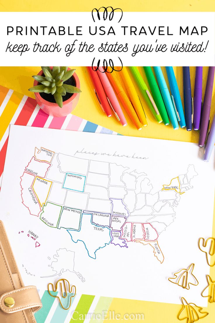 Printable USA Travel Map - Carrie Elle - Worksheets Library