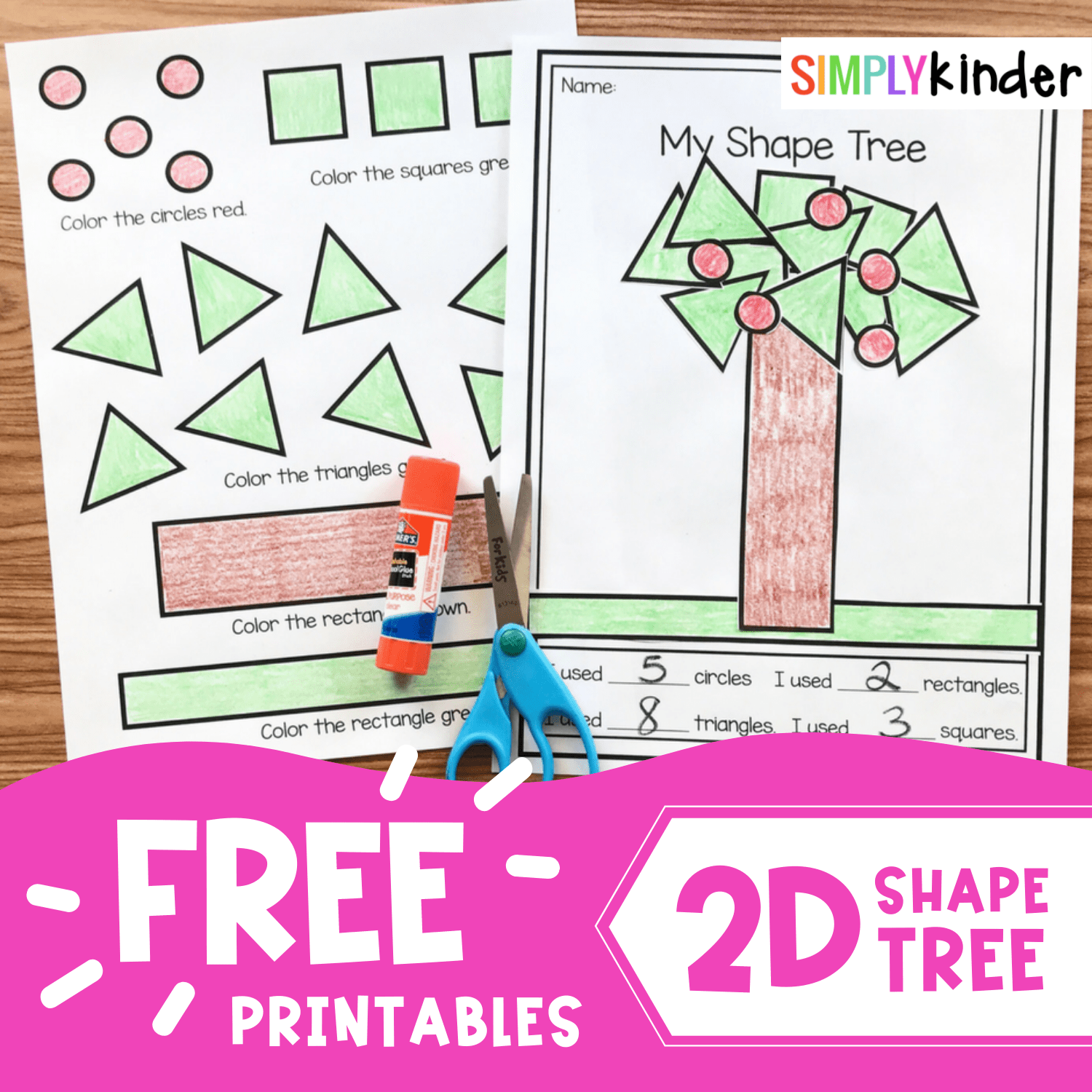 Free Printable 2D Shape Tree - Simply Kinder - Worksheets Library