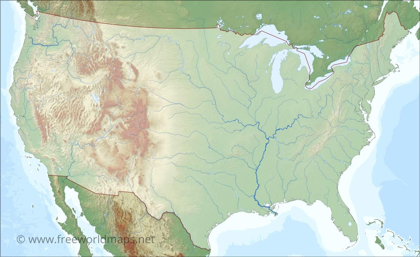 Free printable us map with major rivers, Download Free printable us map ...