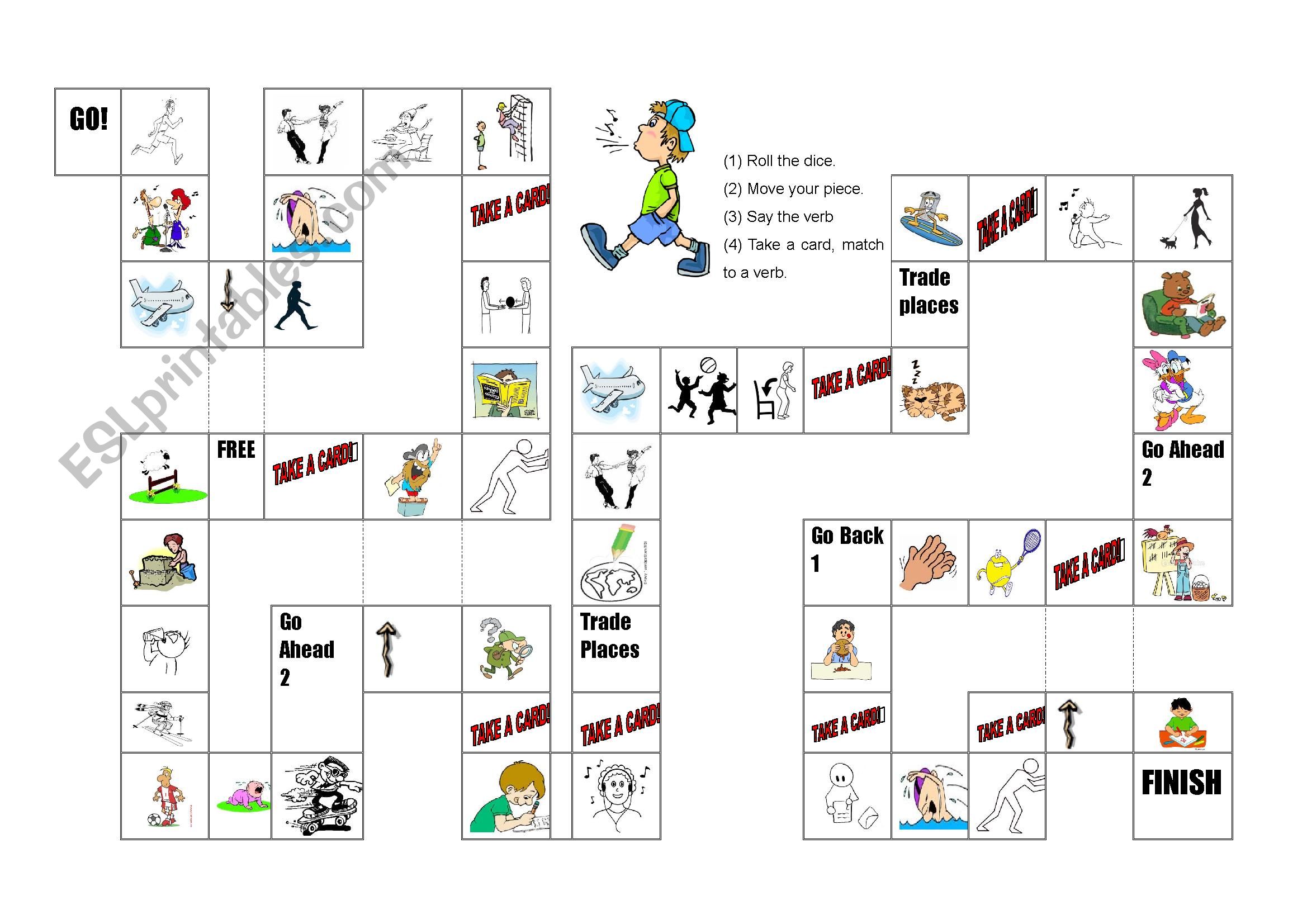 Action Verbs Board Game - ESL worksheet by audabout - Worksheets Library