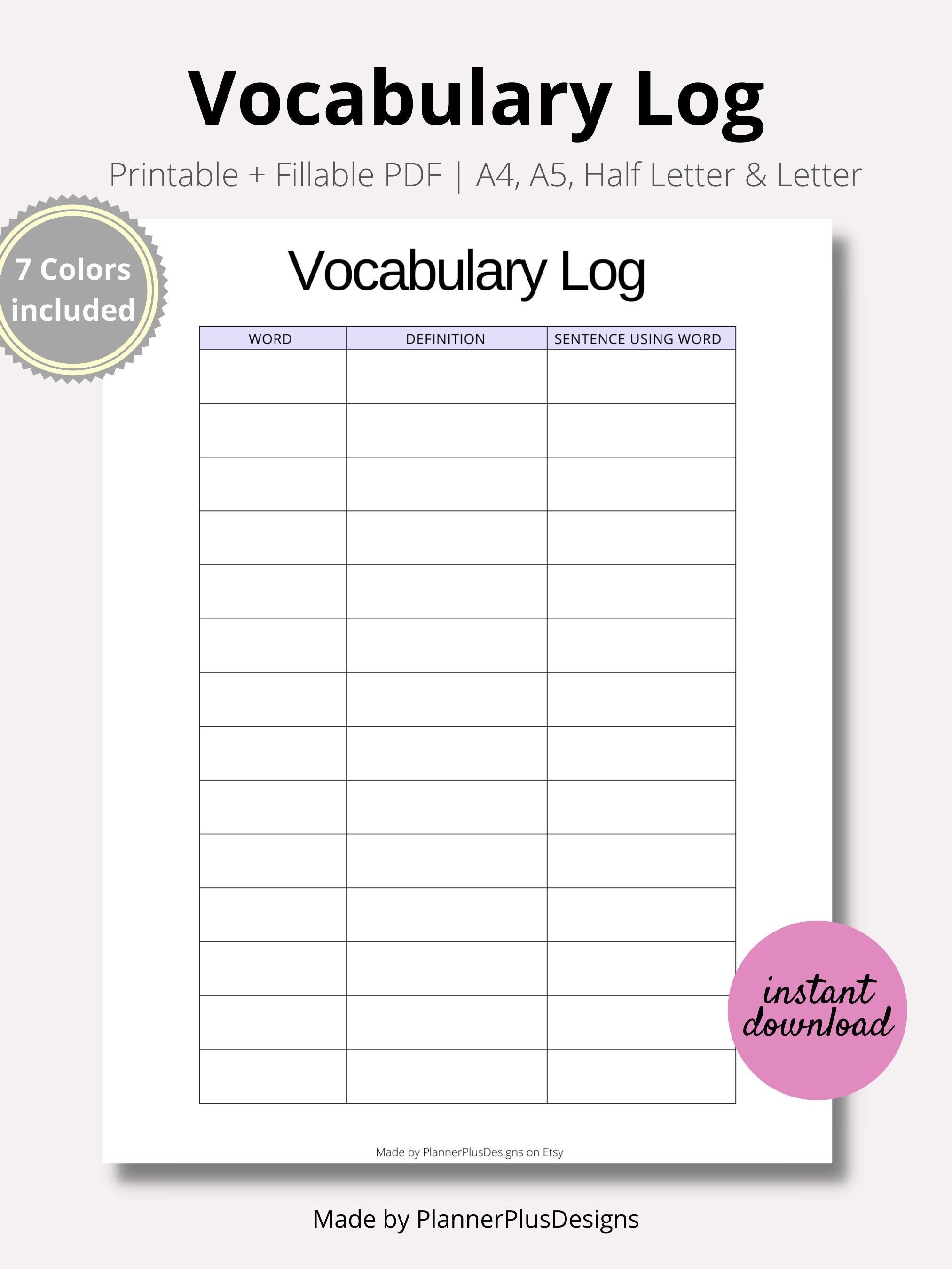 Buy Vocabulary List Printable Planner Inserts, Vocabulary List ... - Worksheets Library