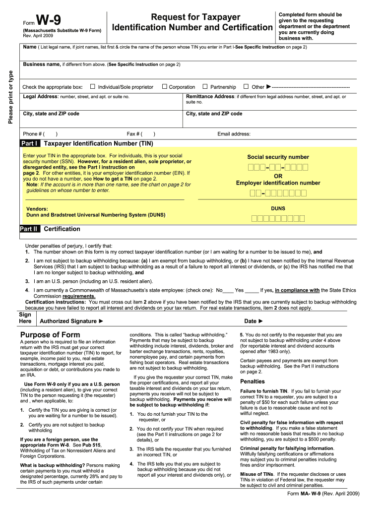 W9 form ma: Fill out & sign online | DocHub - Worksheets Library