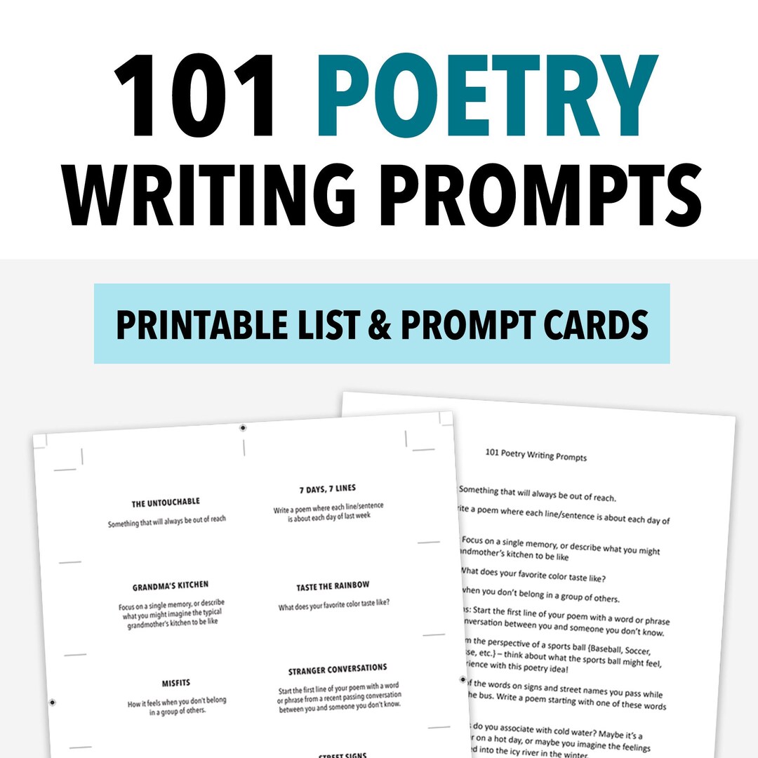 101 Poetry Writing Prompts Printable Cards List - Worksheets Library