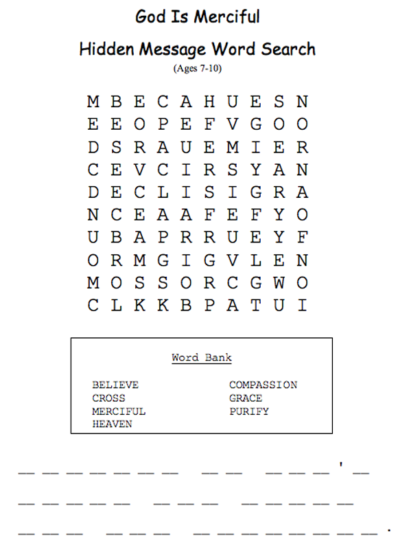 Hidden Message Word Search :: Discover God 4 Kids - Worksheets Library