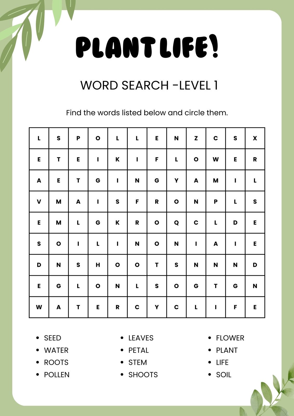 Free printable word search plants, Download Free printable word search ...