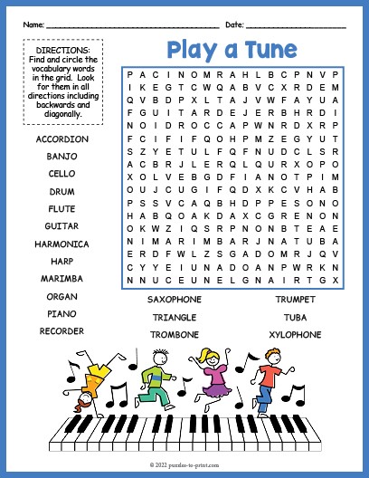 Musical Insruments Word Search - Worksheets Library