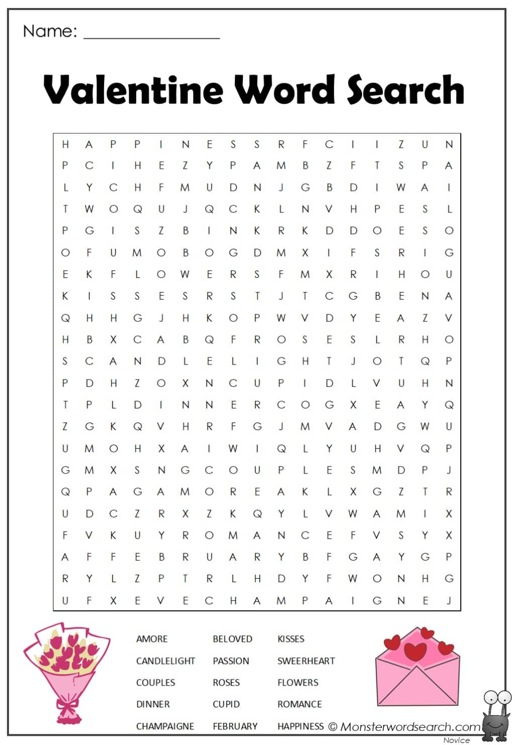 valentine word search - Monster Word Search - Worksheets Library