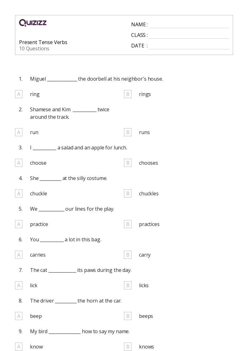 50 Present Tense Verbs Worksheets For 4th Year On Quizizz Free 50 Present Tense Verbs Worksheets For 4th Year On Quizizz Free