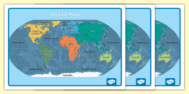 World Map with Names | Geography Primary Resource - Twinkl - Worksheets ...
