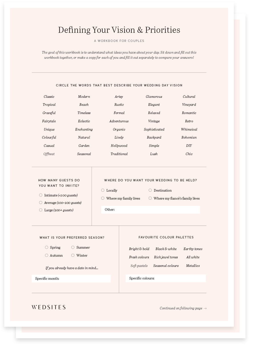 Defining Your Vision & Priorities - WedSites - Worksheets Library