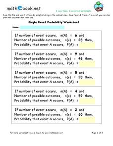 Single Event Probability Worksheet for 7th - 9th Grade | Lesson Planet ...