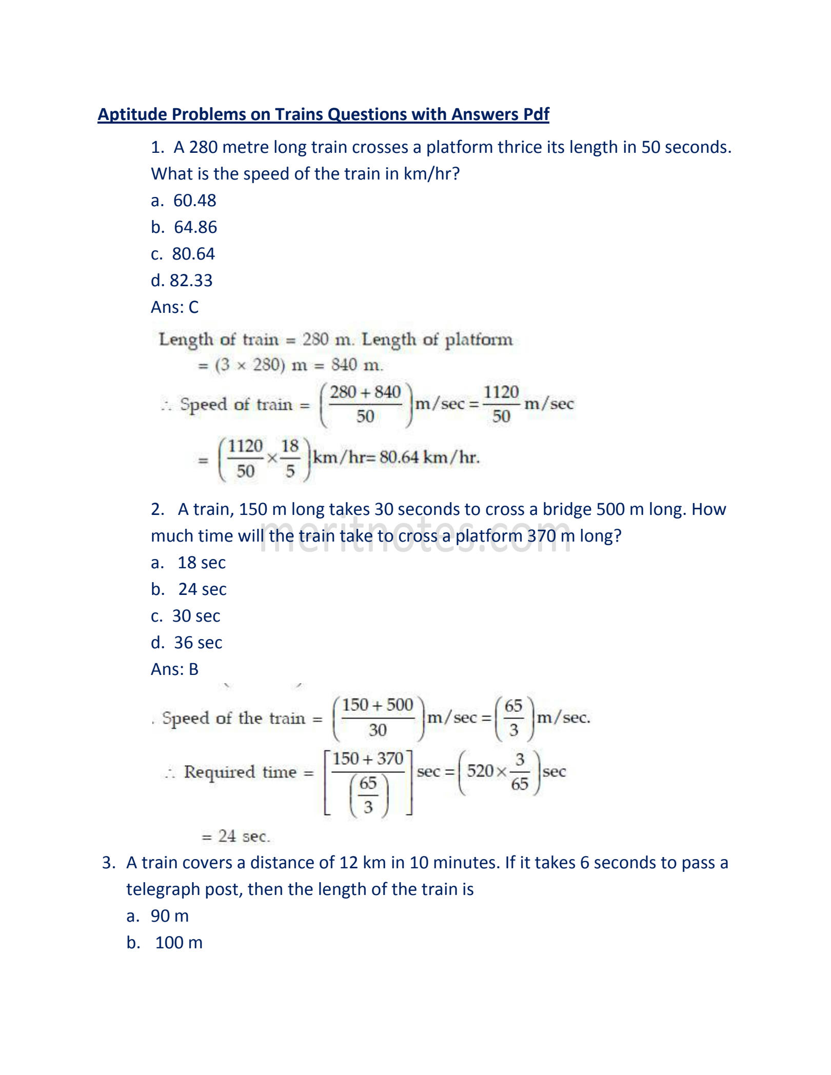 Free problems with trains worksheet answers, Download Free problems with trains worksheet ...