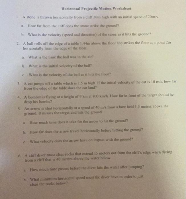 Solved Horizontal Projectile Motion Worksheet 1 A Stone Is Worksheets Library