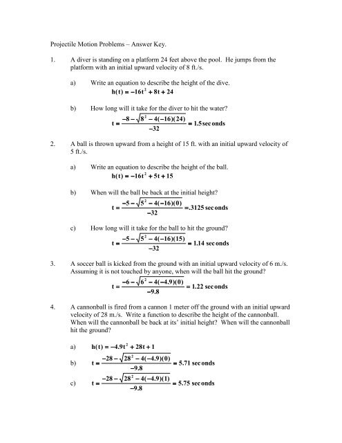Projectile Motion Problem Worksheet Answer Key Exercises Physics Worksheets Library