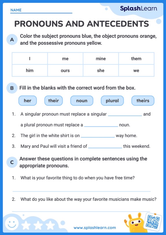 Lets Practice Pronouns and Antecedents - ELA Worksheets - SplashLearn - Worksheets Library