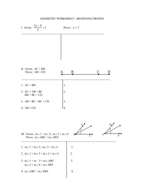 Proofs Review WS - Worksheets Library