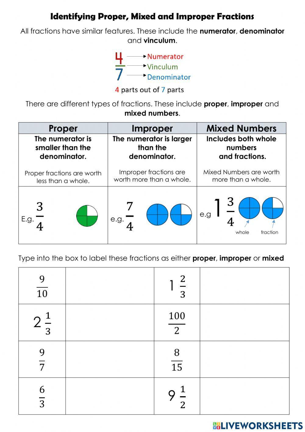 Worksheet On Improper Fractions Worksheet On Improper Fractions