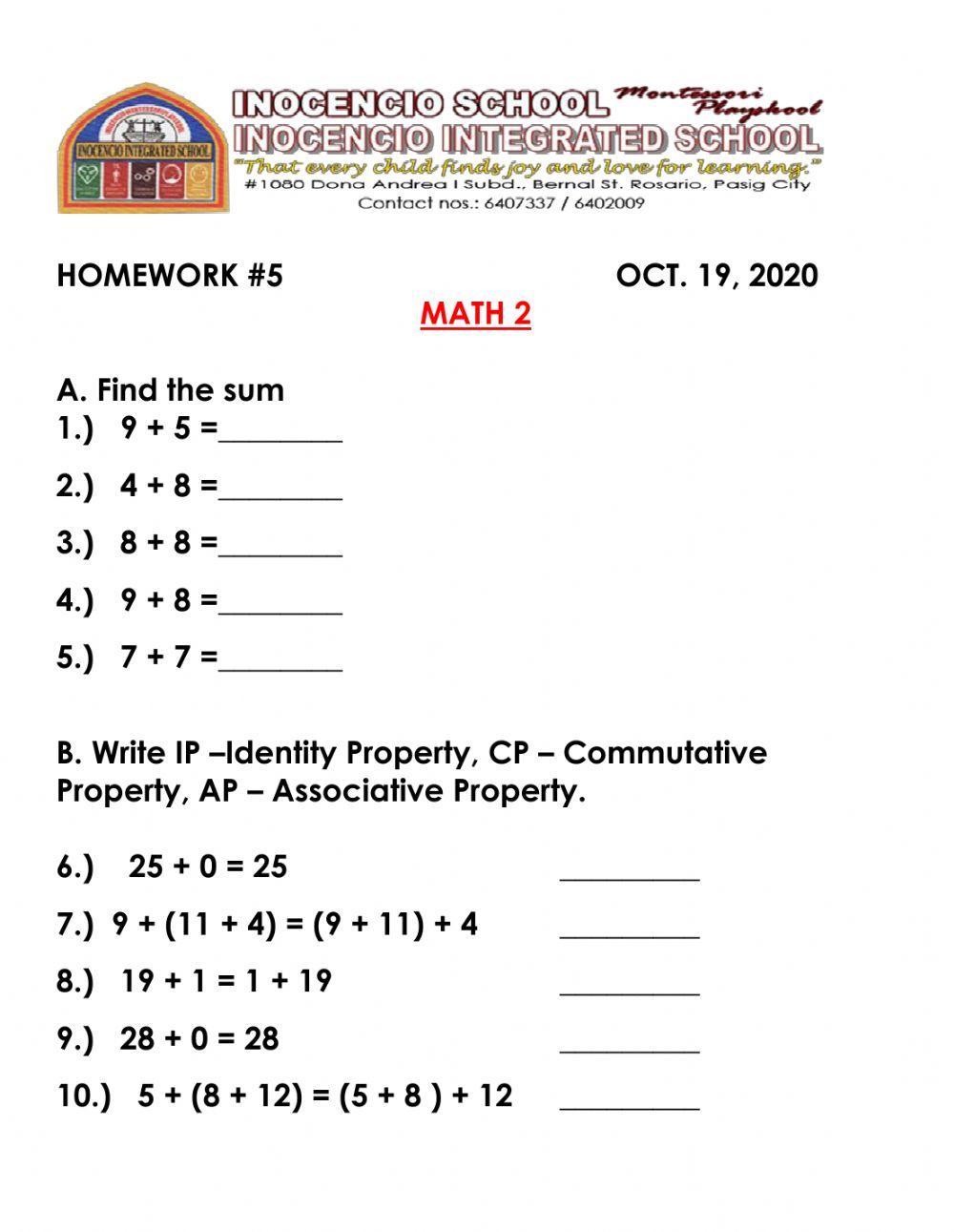 Addition And Properties Of Addition Interactive Worksheet Live Addition And Properties Of Addition Interactive Worksheet Live