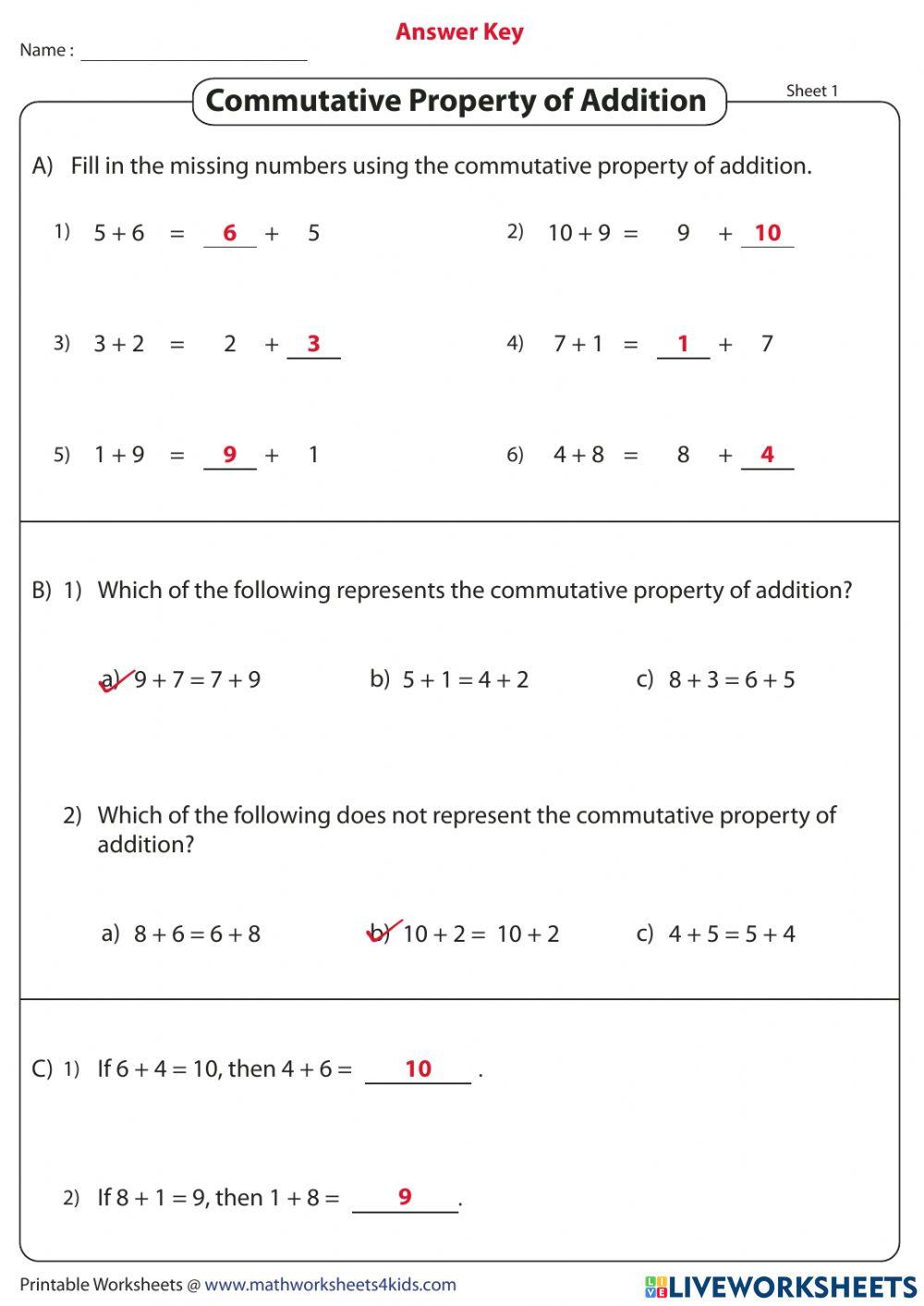 Free Property Of Addition Worksheet Download Free Property Of Addition