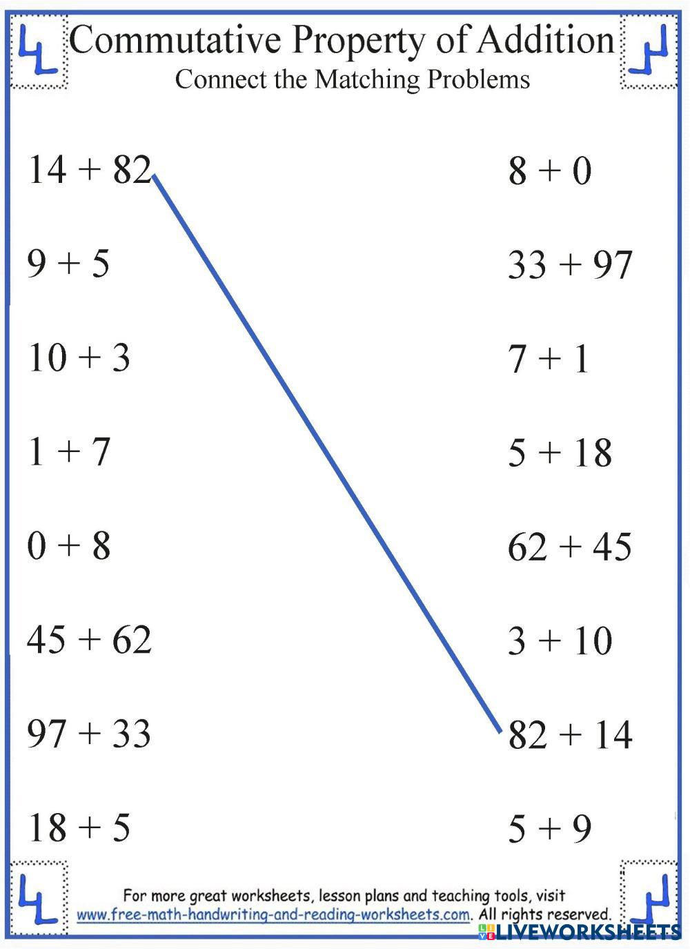 Commutative Property Of Addition Matching Math Worksheet Twisty