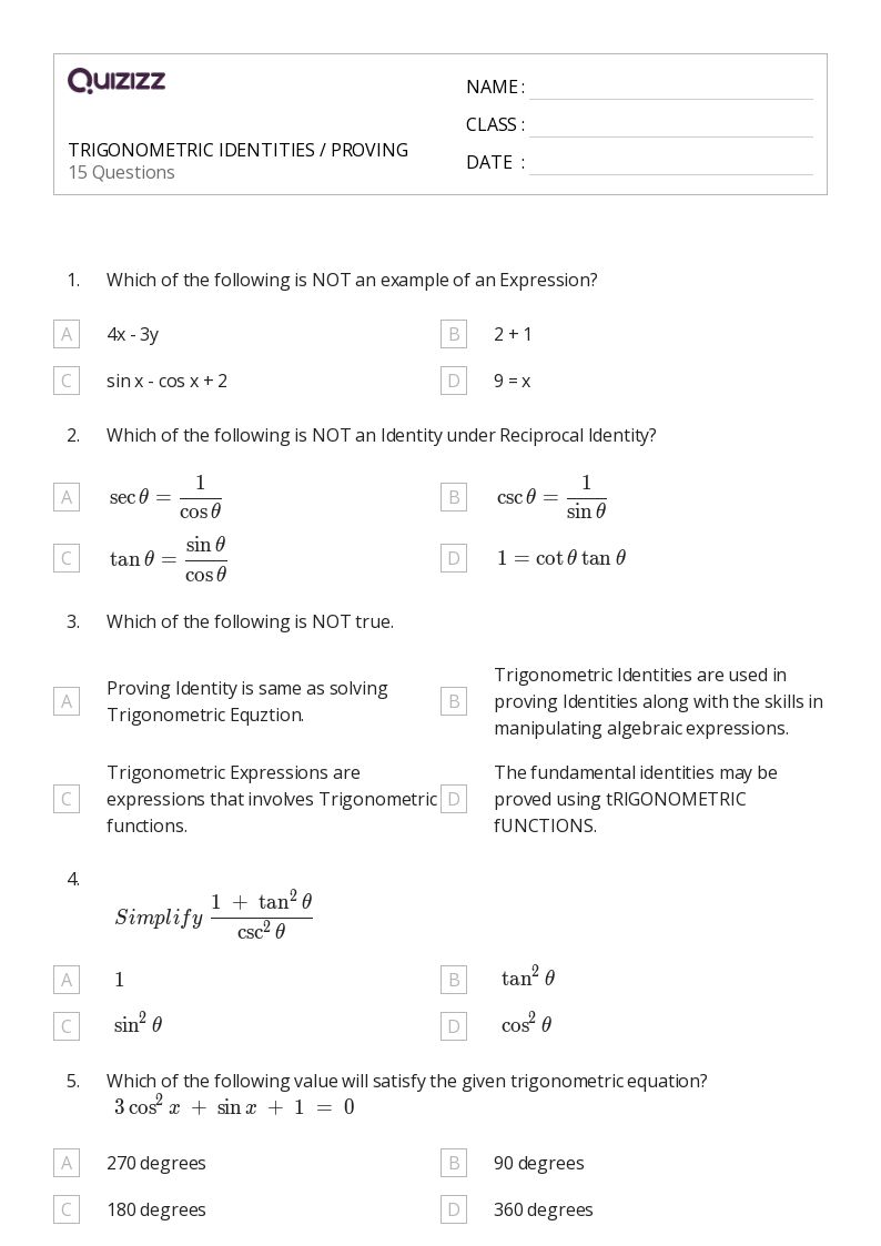 50 Trigonometric Identities Worksheets On Quizizz Free Printable 50 Trigonometric Identities Worksheets On Quizizz Free Printable