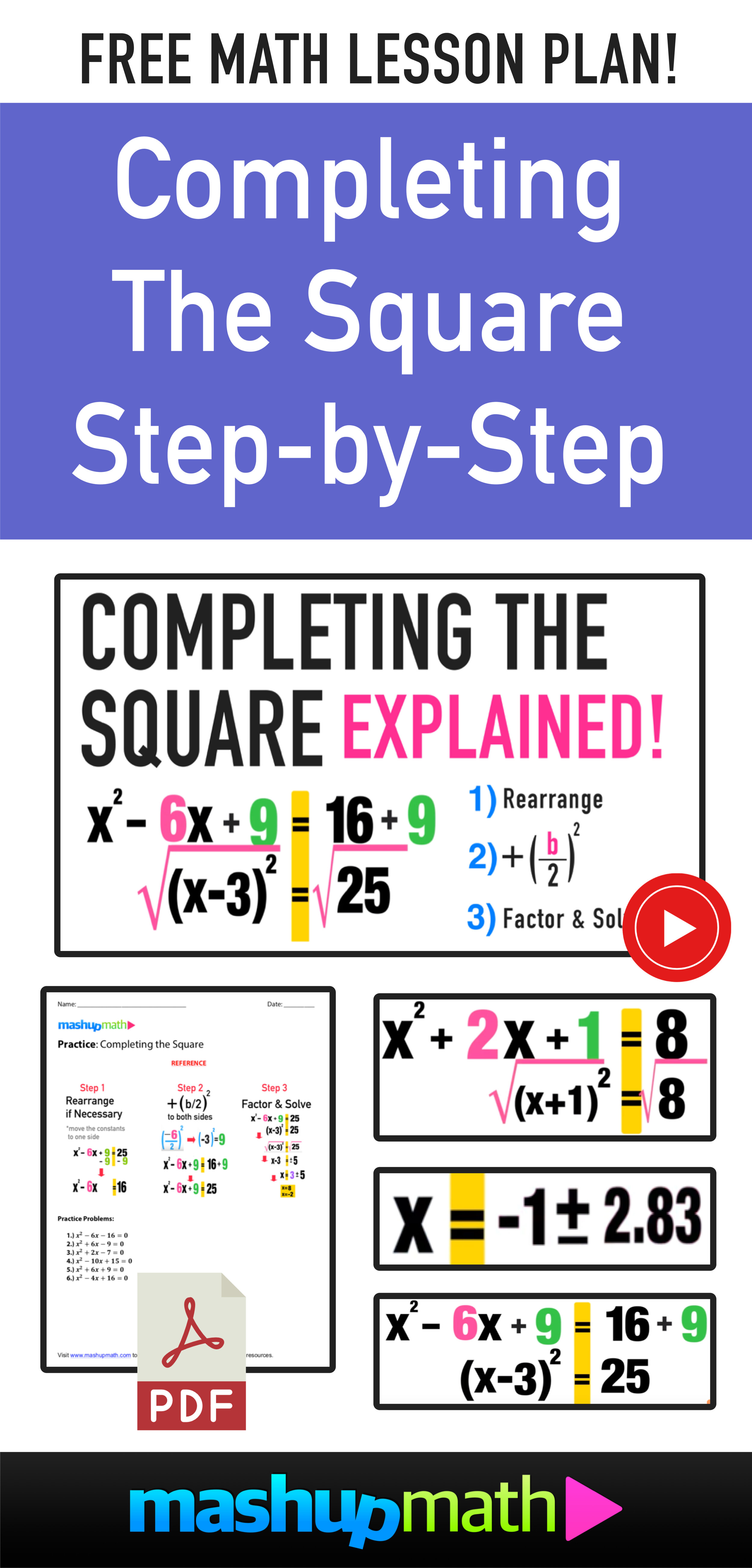Quadratic Equations Completing The Square Worksheet