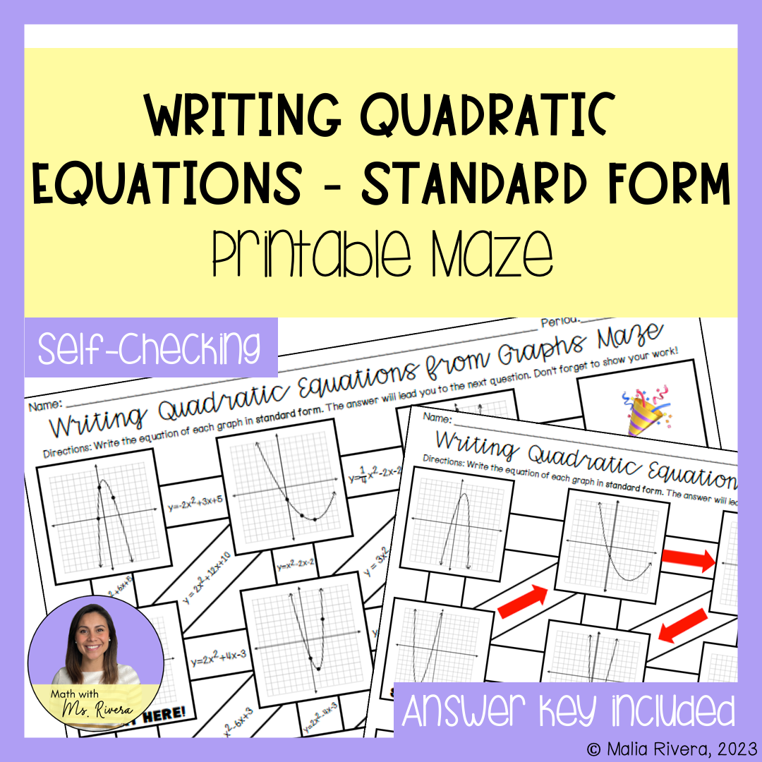 Writing Quadratic Equations From Graphs In Standard Form Maze Worksheets Library