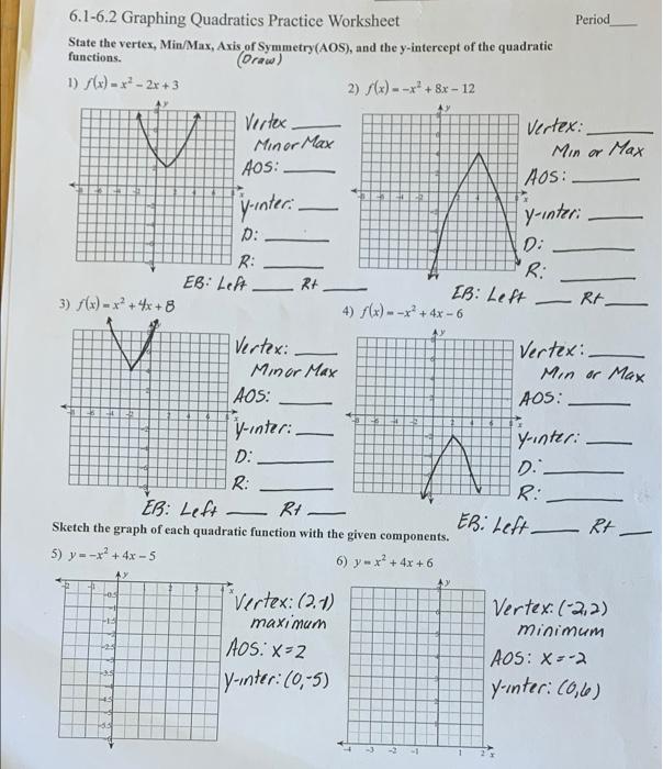 Solved 6.1-6.2 Graphing Quadratics Practice Worksheet Period ...