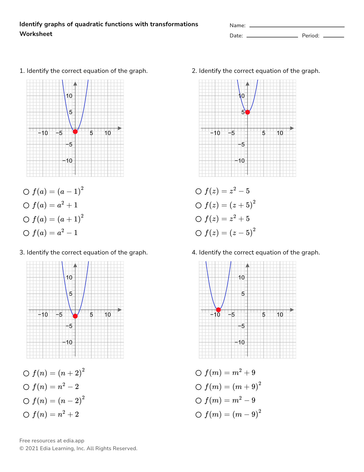 Free Quadratic Functions Worksheet With Answers Download Free Quadratic Functions Worksheet