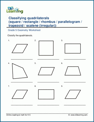 Grade 5 Geometry Worksheets: Quadrilaterals | K5 Learning - Worksheets ...