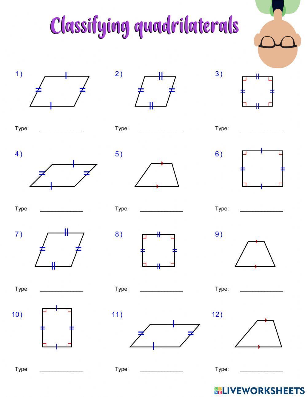 Classifying quadrilaterals activity | Live Worksheets - Worksheets Library