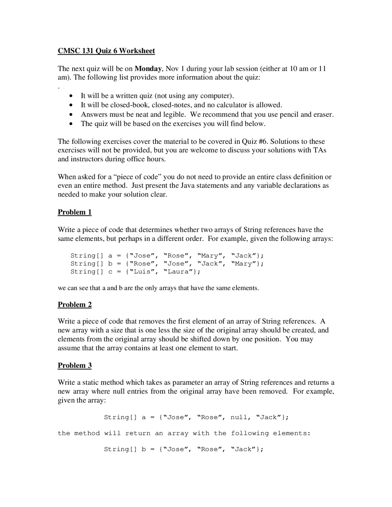 Quiz 6 Worksheet - Object-Oriented Programming I | CMSC 131 ... - Worksheets Library