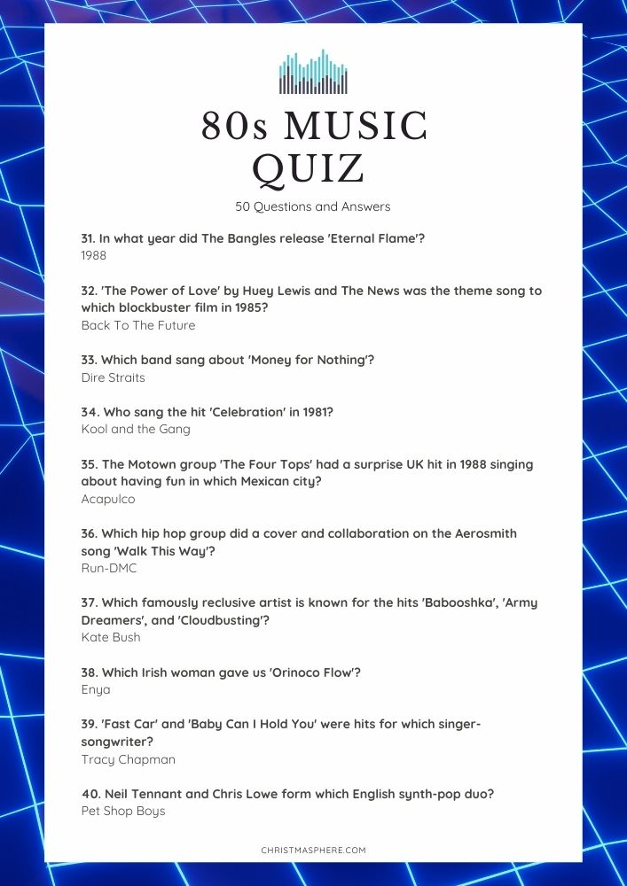 80s Music Quiz: 100 Music Trivia Questions and Answers (2024) - Worksheets Library