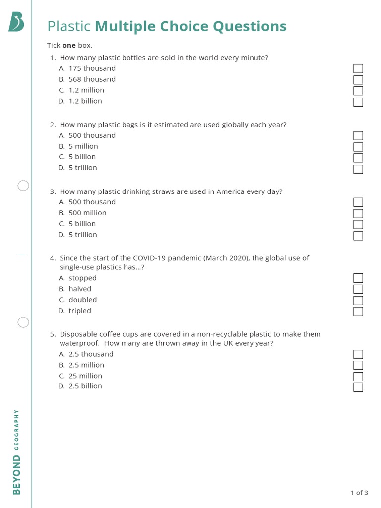 Plastic Multiple Choice Questions - A4 | PDF | Plastic | Pollution - Worksheets Library