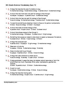 Grade 5 Science Terms Quiz 12 Answers - Knowledge Crosses - FREE ...