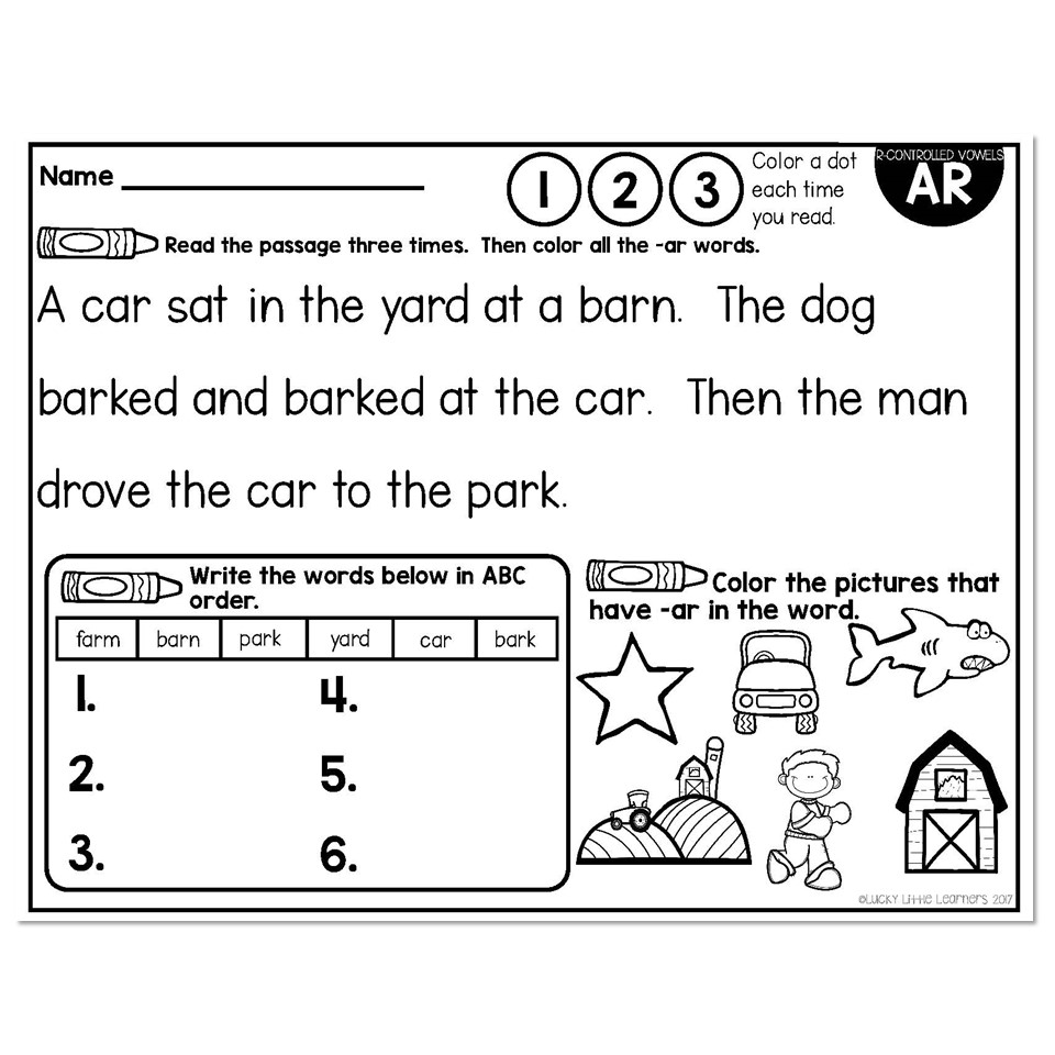 AR - R-Controlled Vowels Phonics Mats 1st Grade - Lucky Little ... - Worksheets Library