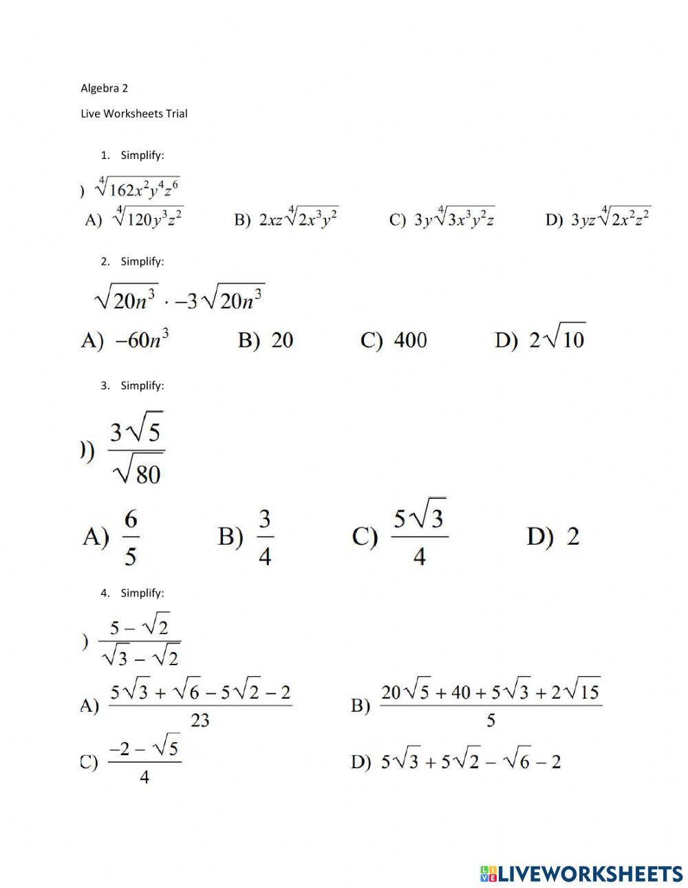 Simplifying Radical Expressions Maze Worksheet | Made By Teachers ...