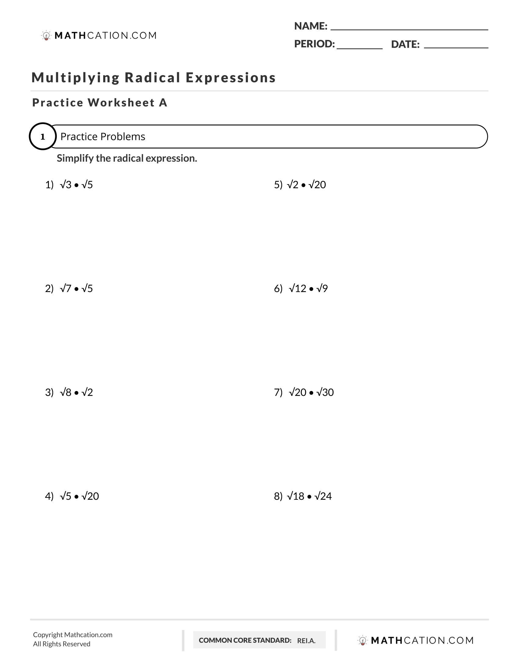 Multiplying Radicals Worksheet, Rules, And Examples - Worksheets Library