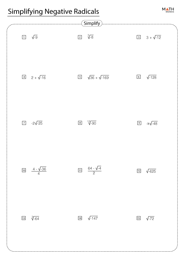 Simplifying Radicals Worksheets - Math Monks - Worksheets Library