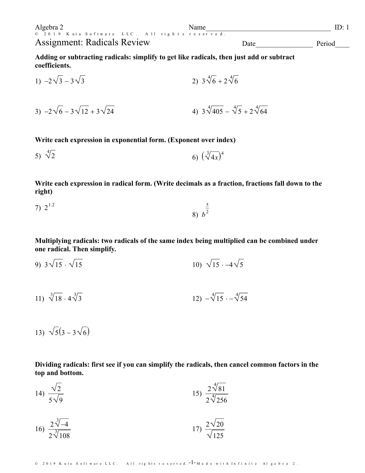 Radicals and Rational Exponents Review - Worksheets Library