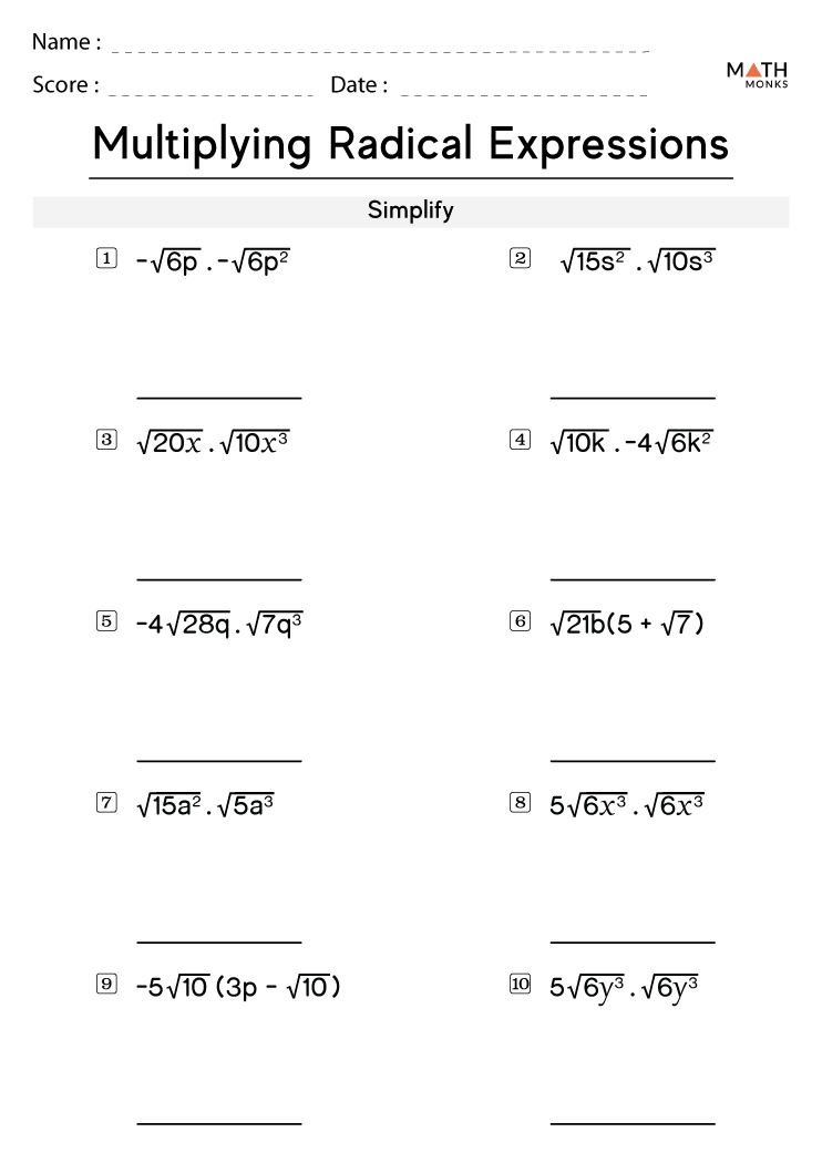Multiplying Radicals Worksheets - Math Monks - Worksheets Library
