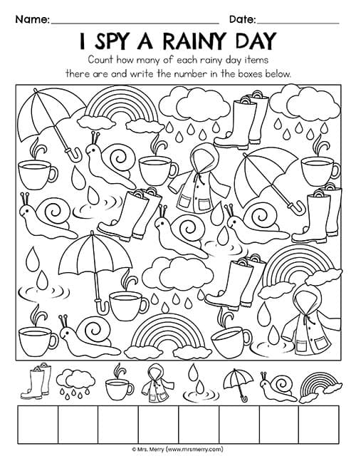 I Spy A Rainy Day Free Printable | Mrs. Merry - Worksheets Library