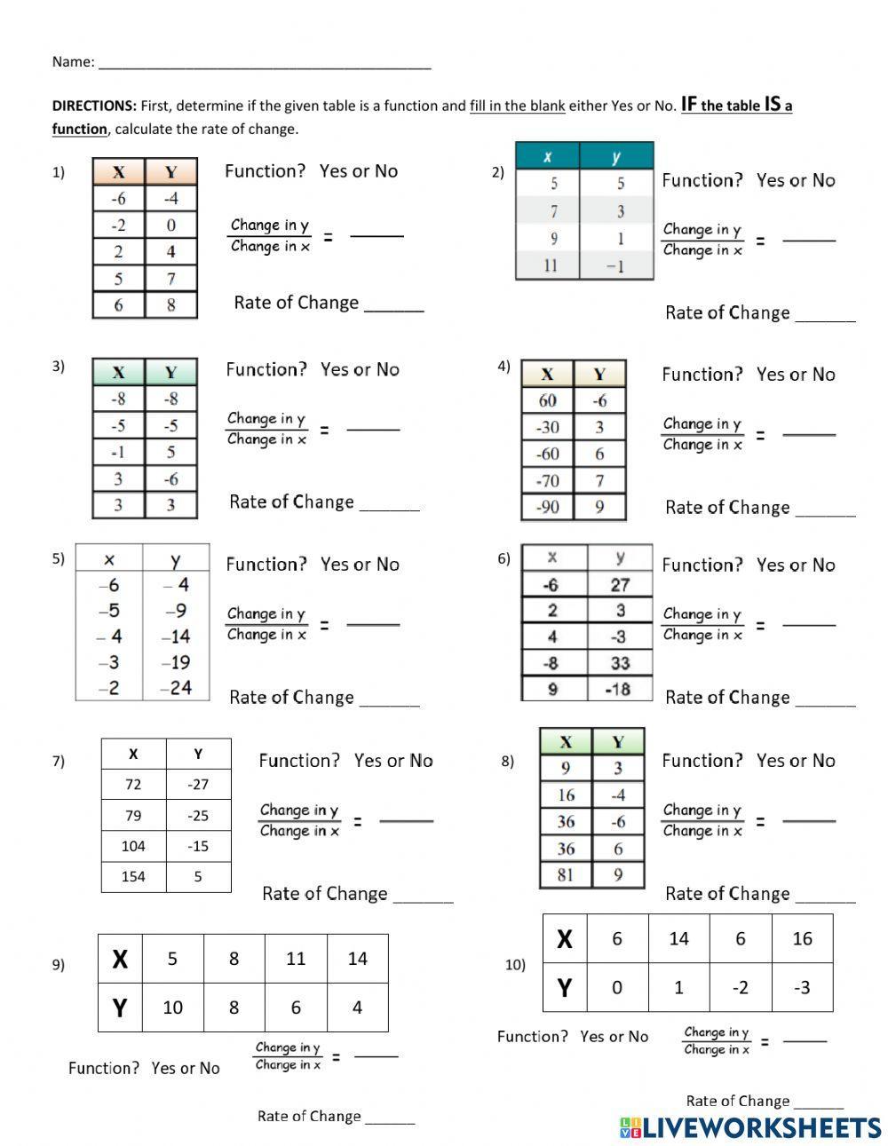 Free Rate Of Change Table Worksheet Download Free Rate Of Change Table Free Rate Of Change Table Worksheet Download Free Rate Of Change Table