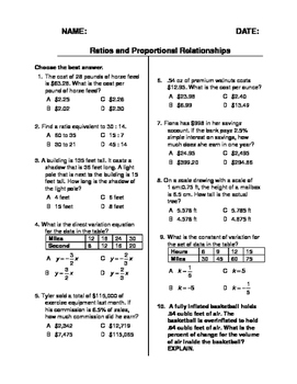 7th Grade) Ratios and Proportional Relationships QUIZ worksheets ...