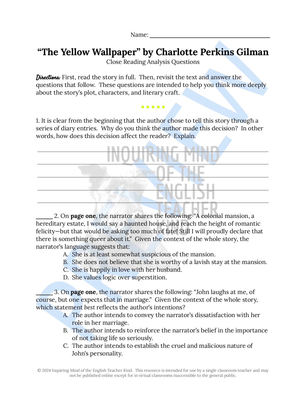 The Great Gatsby Chapter Close Reading Analysis Worksheet ...
