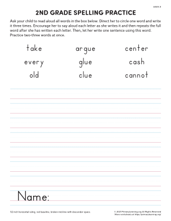 2nd Grade Spelling Practice (Unit 8) | PrimaryLearning.Org - Worksheets ...