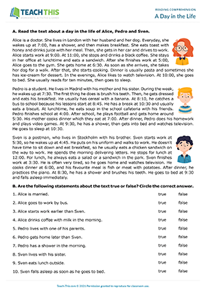 ESL Printable Reading Comprehension Worksheets and Exercises - Worksheets Library