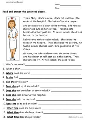 Daily Routines ESL Reading Comprehension Exercises Worksheet - Worksheets Library